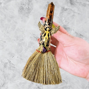 Crystal Wiccan Broom - Handmade Witch Altar Tool, Mini Magical ...