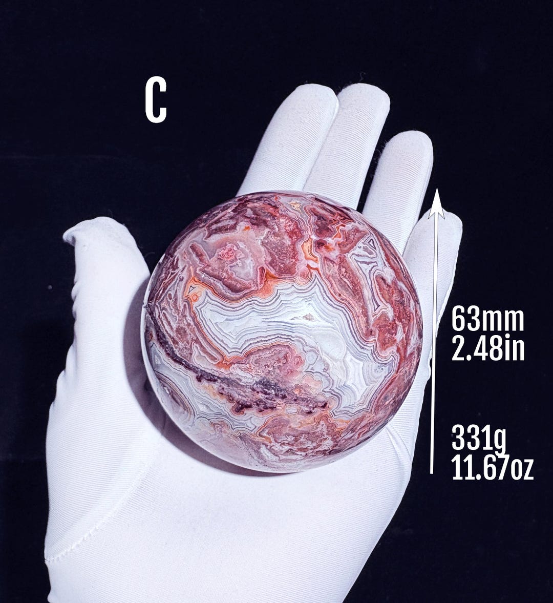 White Crazy Lace Agate Sphere With Sparkling Crystal Cavities and ...