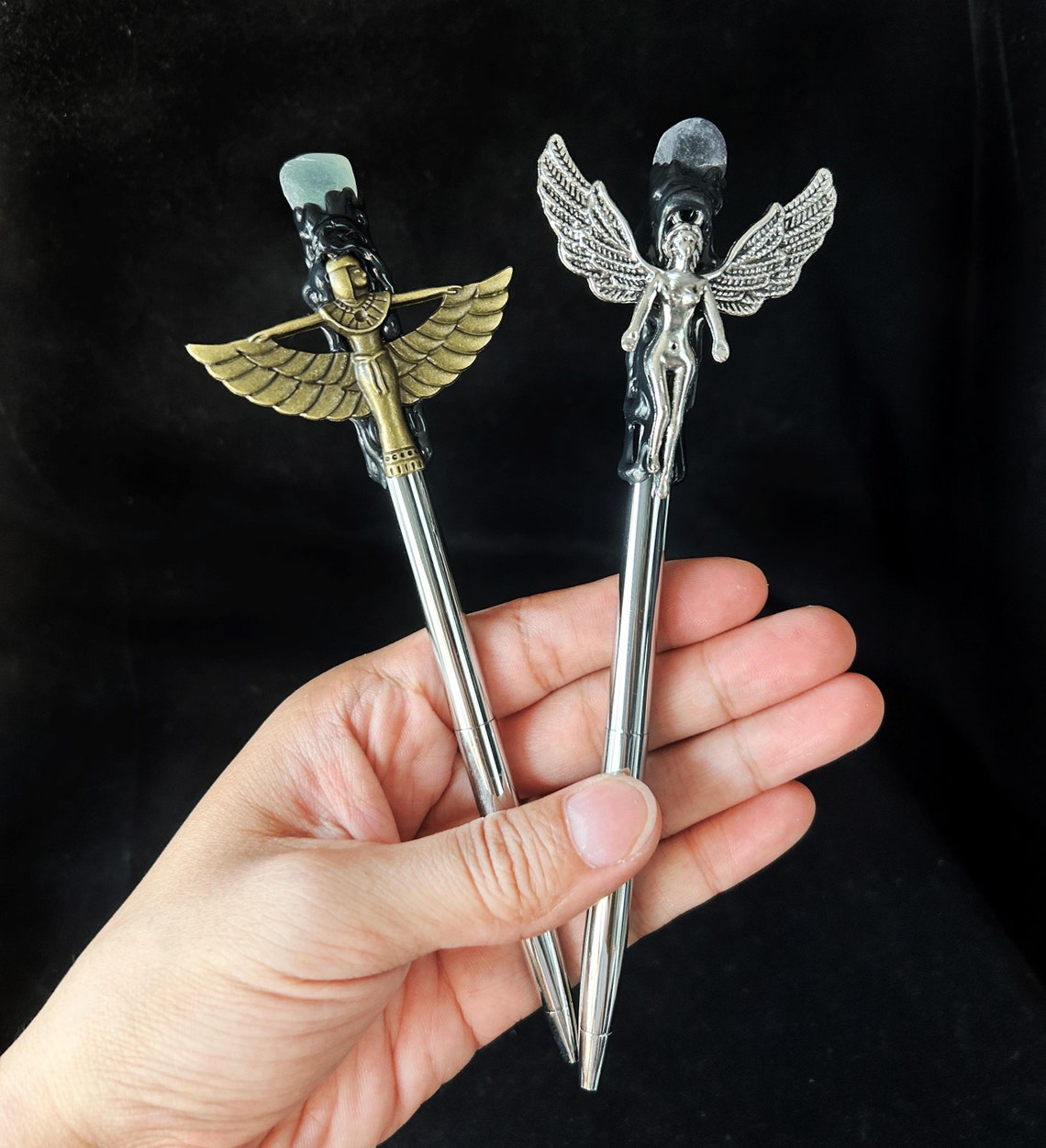 Crystal Wand Pen Witch's Broom Pencils- Clear Quartz Ball Point Pens or ...