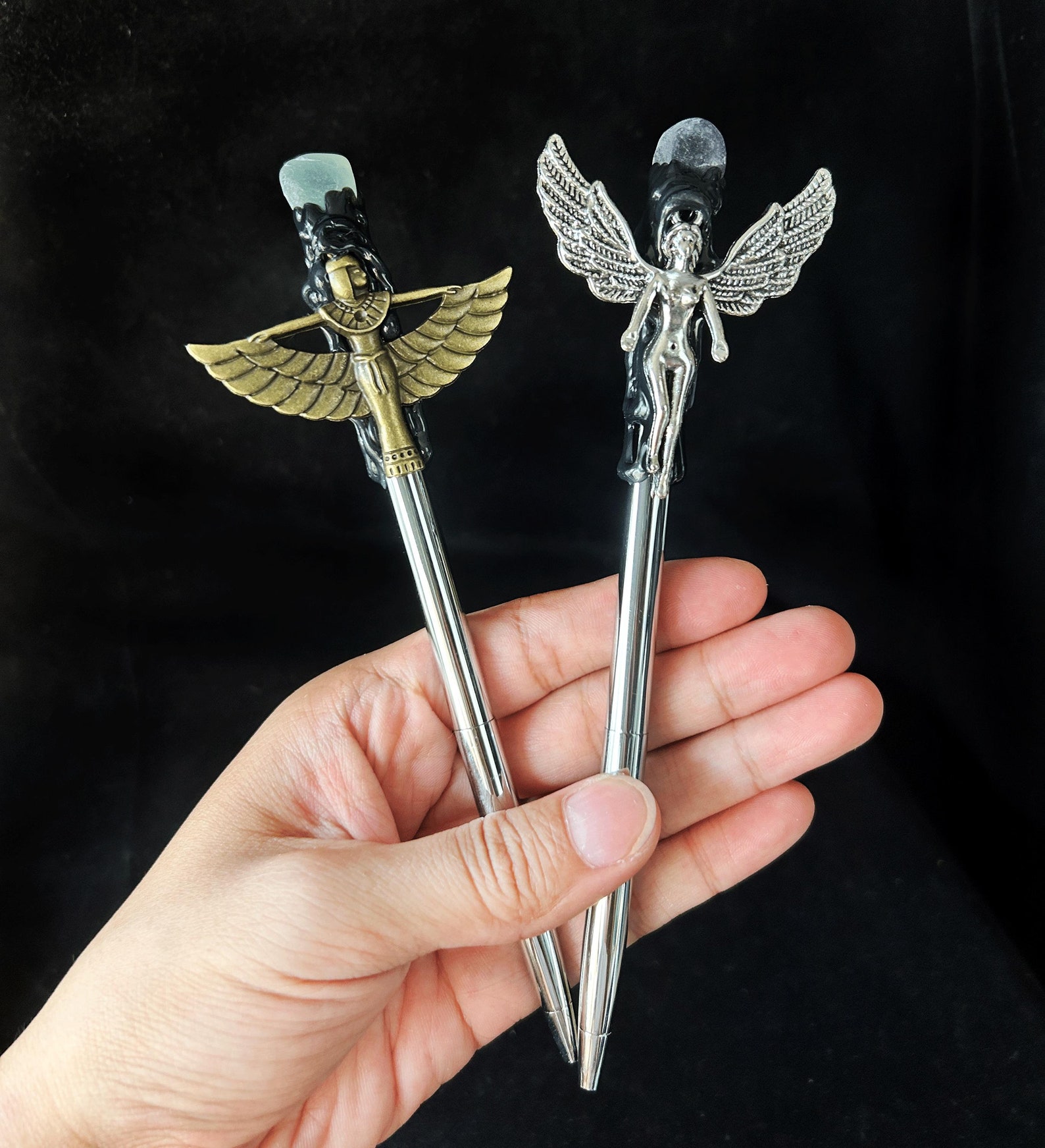 Crystal Wand Pen Witch's Broom Pencils- Clear Quartz Ball Point Pens or ...