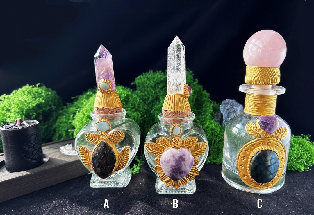 Handcrafted Crystal Witch Bottle, Handmade Magic Bottle Empty Potion ...