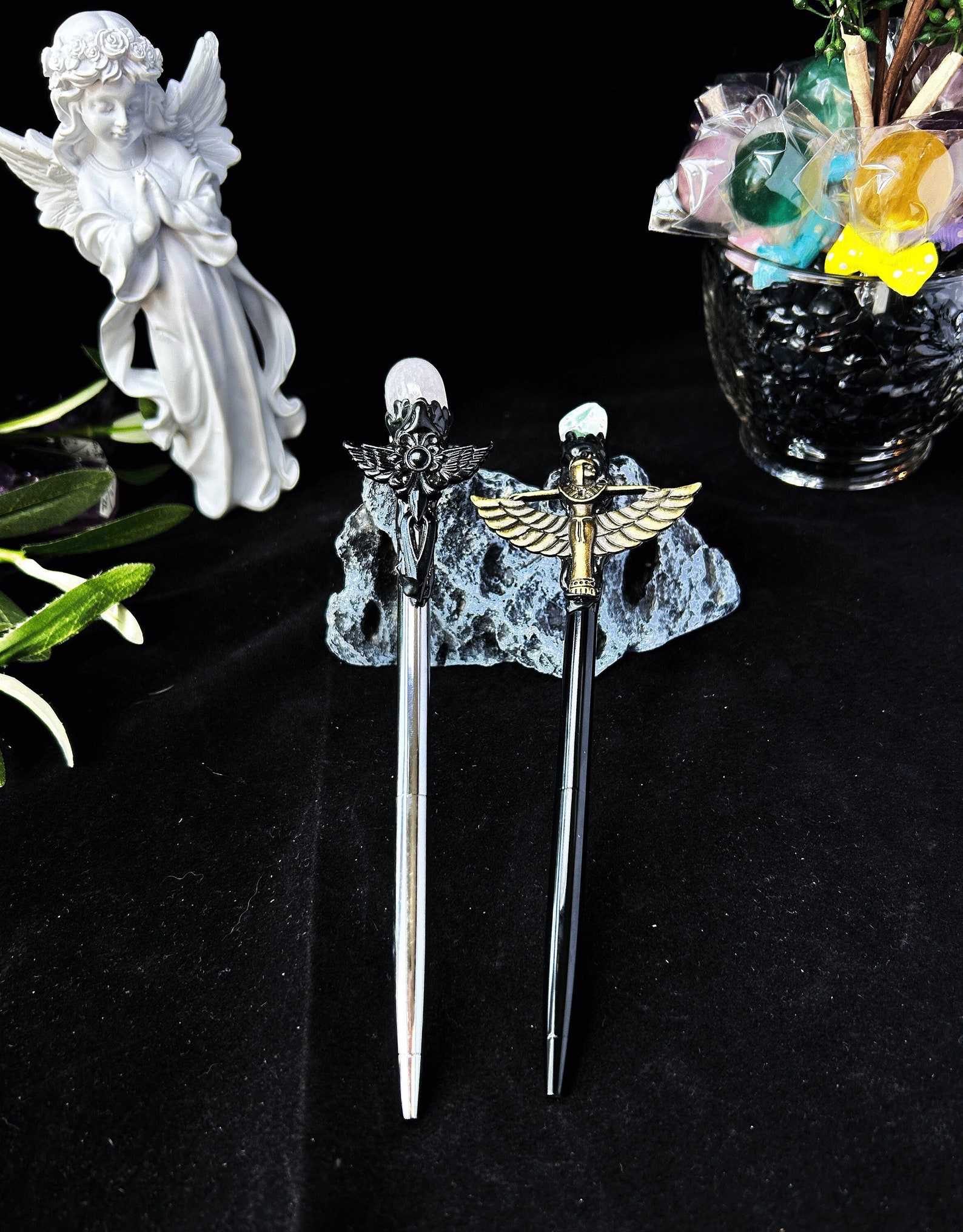 Crystal Wand Pen Witch's Broom Pencils- Clear Quartz Ball Point Pens or ...