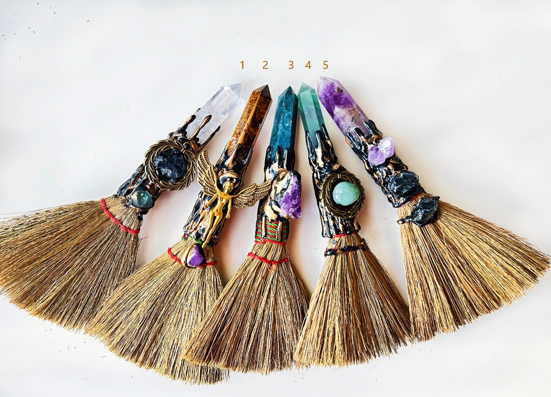 Crystal Wiccan Broom - Handmade Witch Altar Tool, Mini Magical ...