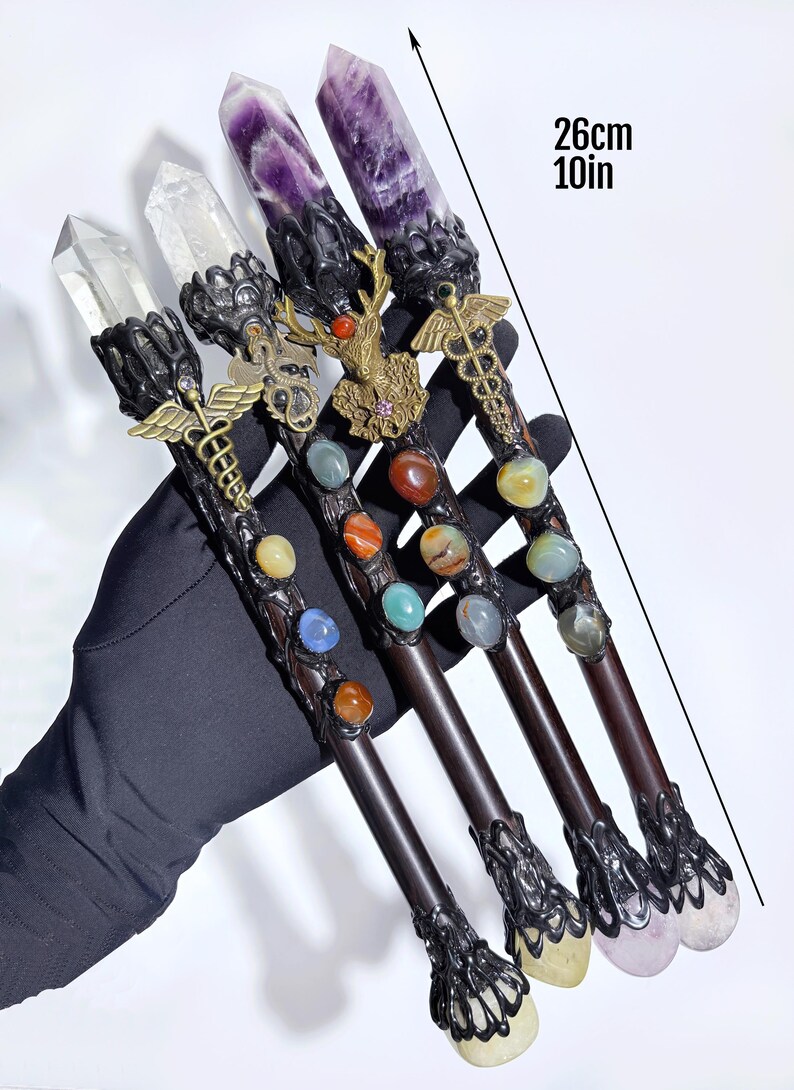Handmade Crystal Magic Wand Natural Gemstone Wand for Rituals Energy ...