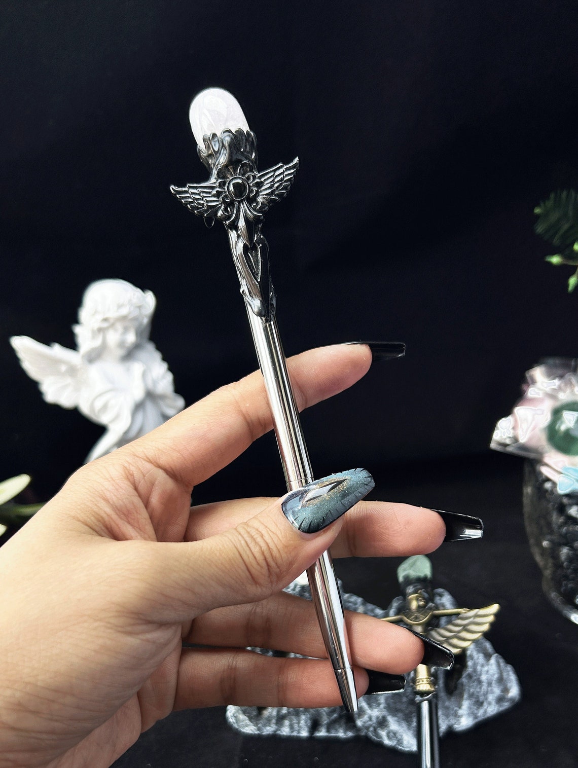 Crystal Wand Pen Witch's Broom Pencils- Clear Quartz Ball Point Pens or ...