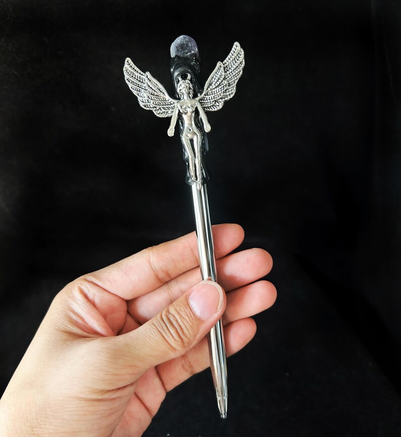 Crystal Wand Pen Witch's Broom Pencils- Clear Quartz Ball Point Pens or ...
