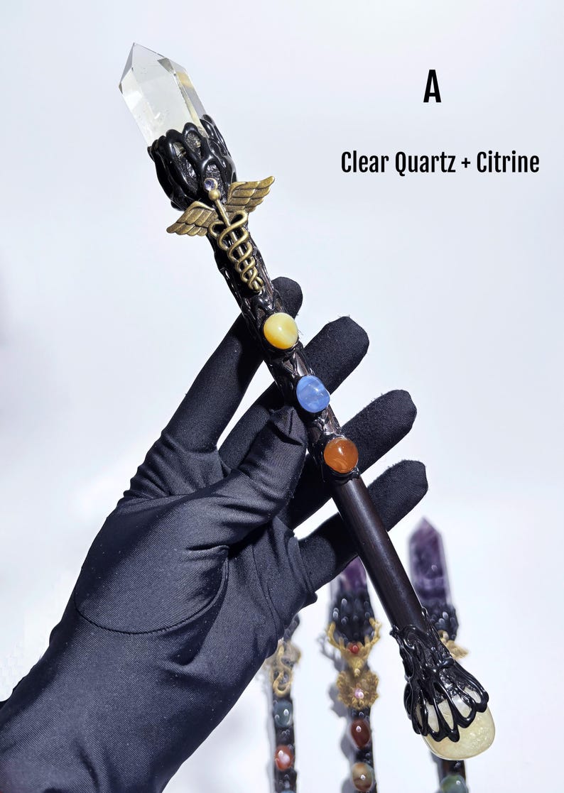 Handmade Crystal Magic Wand Natural Gemstone Wand for Rituals Energy ...