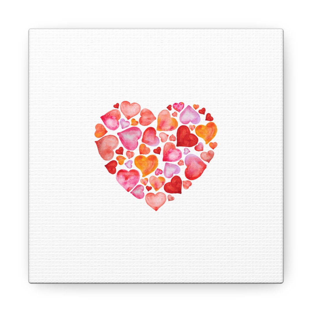 Pink and Red Heart Canvas Print Cute Valentine Day Art for Her - Etsy