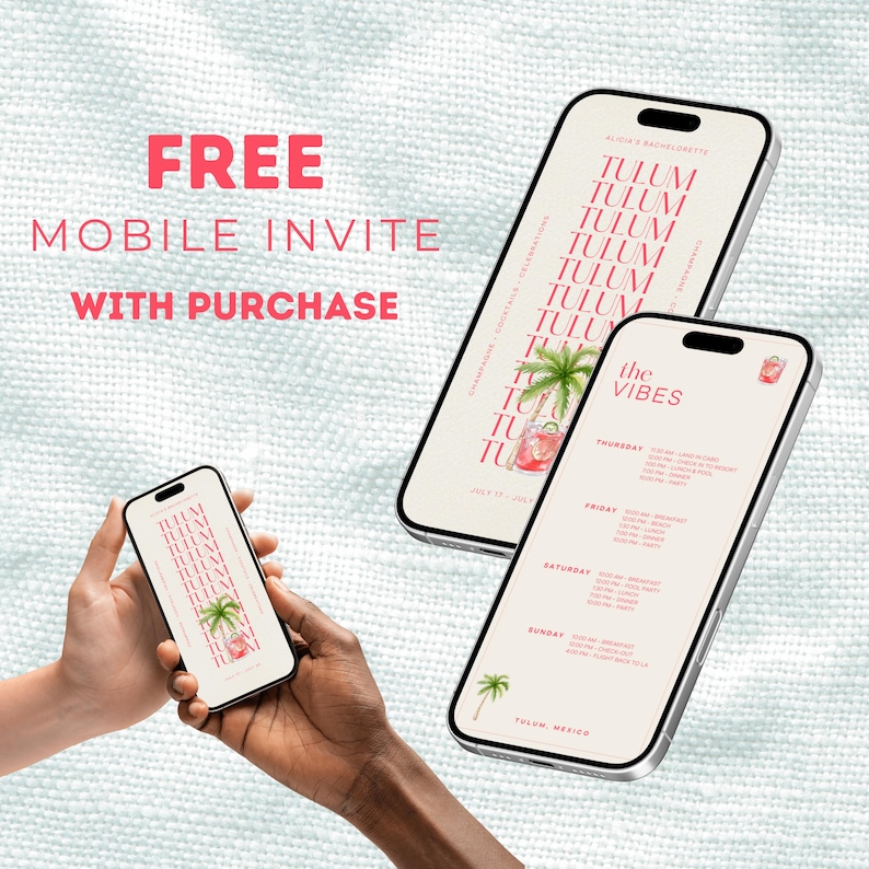 Bachelorette Itinerary 5x7" | FREE Mobile Invitation | Trip Planner ...