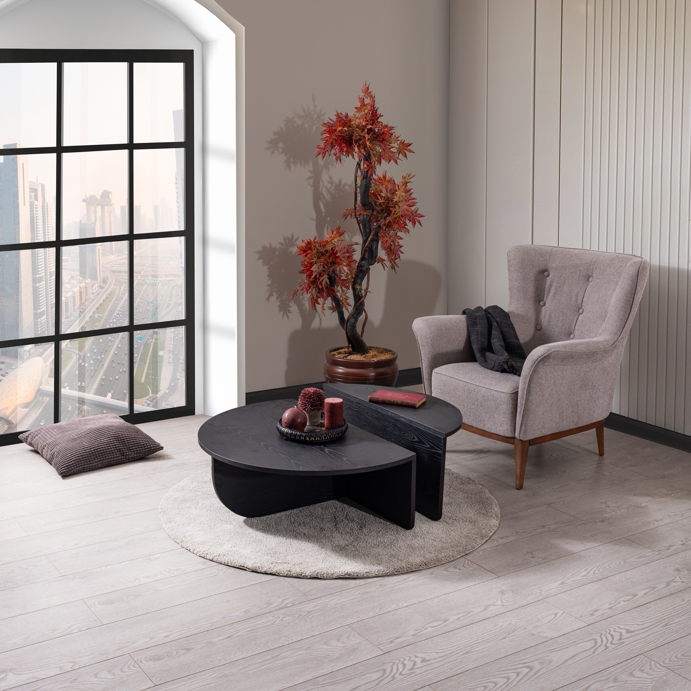 Walnut Round Table, Aesthetic Table, Modern Coffee Table, Wooden Modern ...