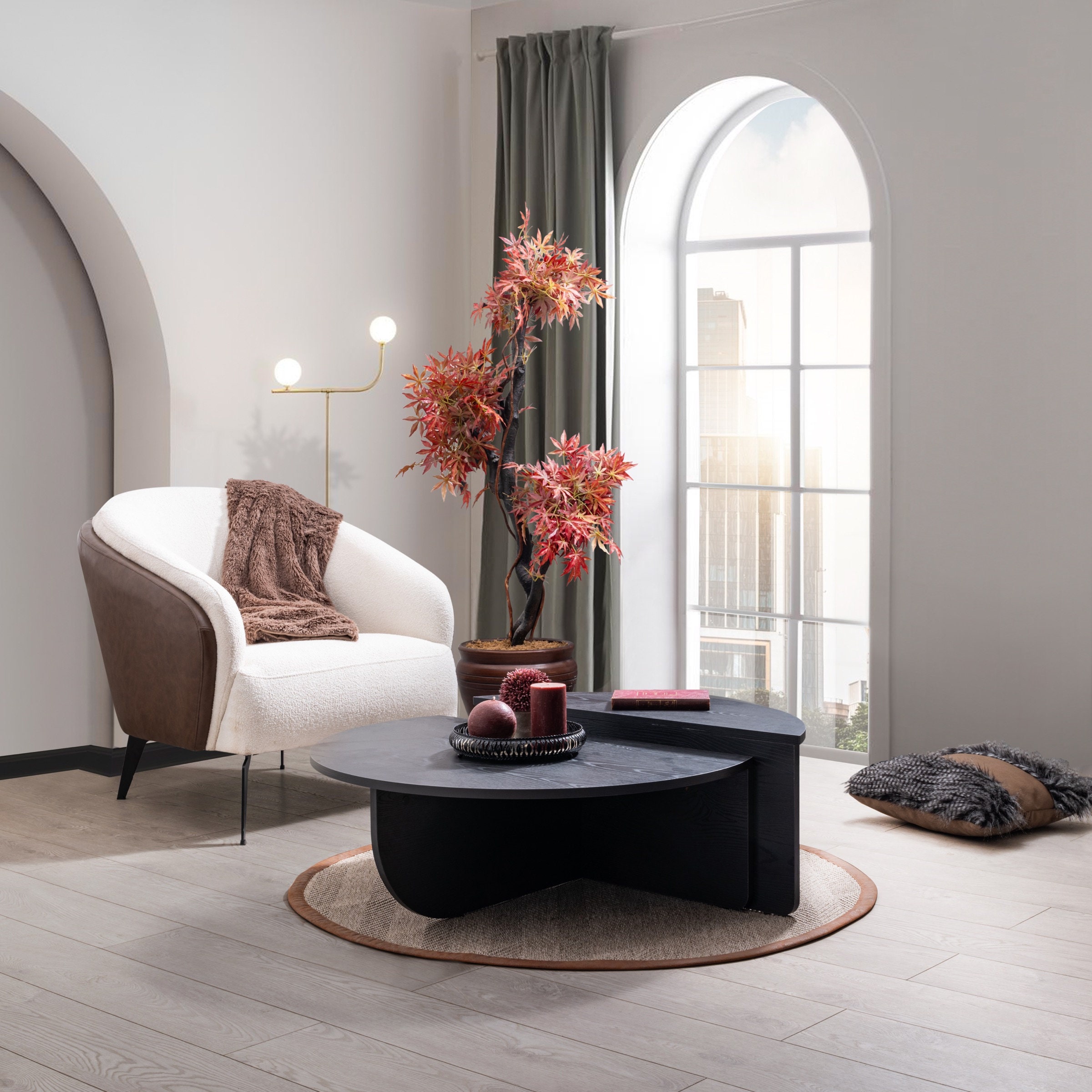 Walnut Round Table, Aesthetic Table, Modern Coffee Table, Wooden Modern ...