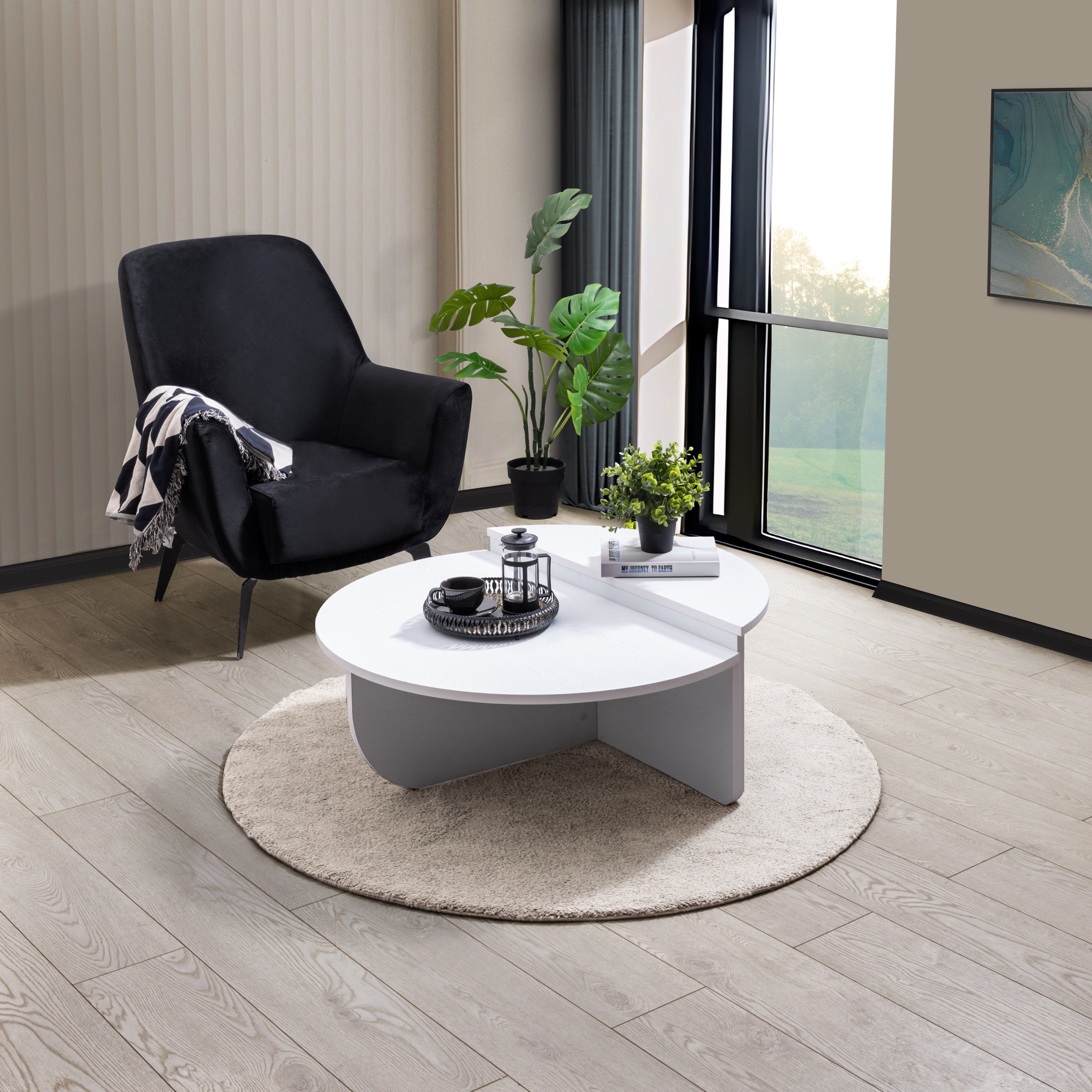 Walnut Round Table, Aesthetic Table, Modern Coffee Table, Wooden Modern ...