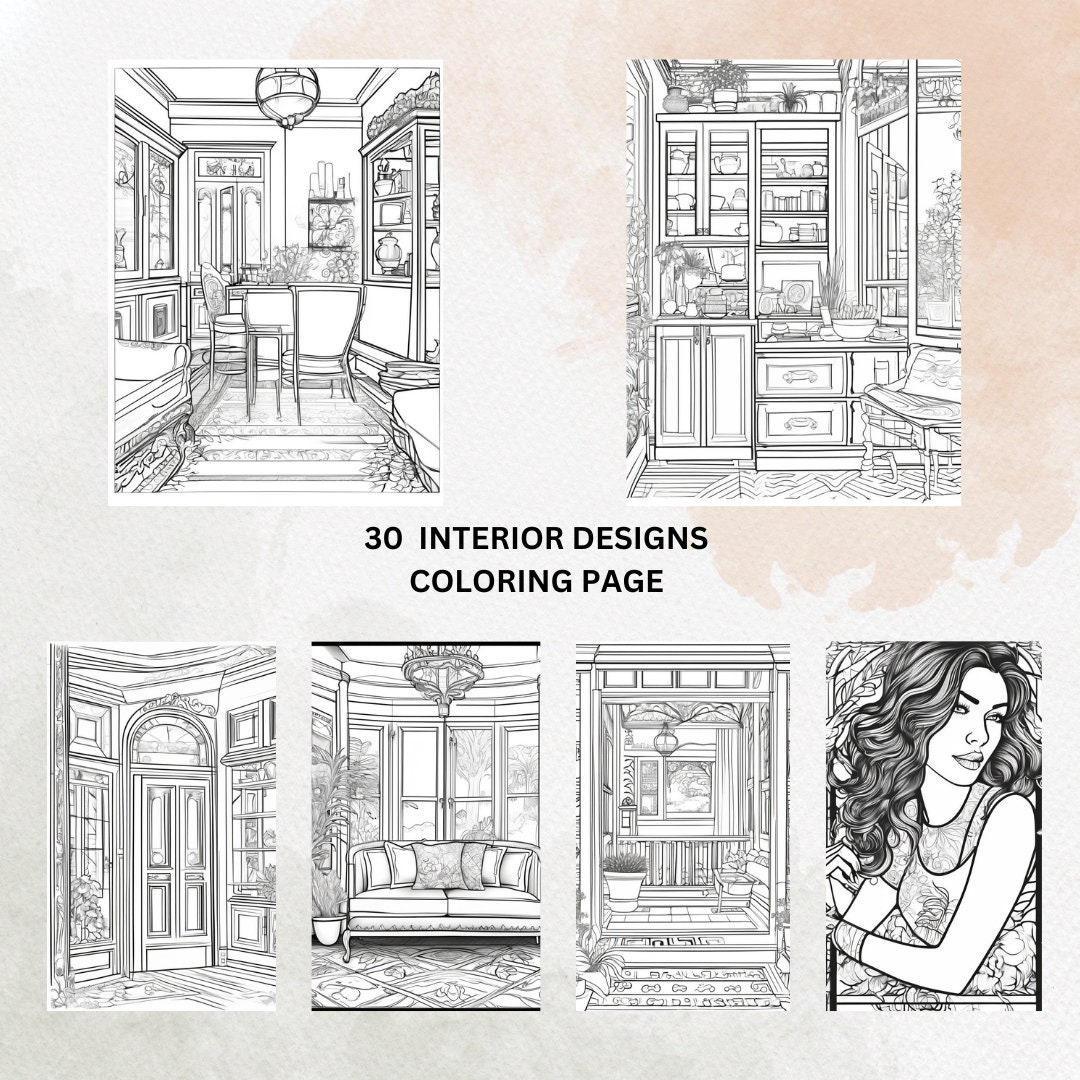Cute Interior Designs Coloring Book for Adults / Bohemian Interiors ...