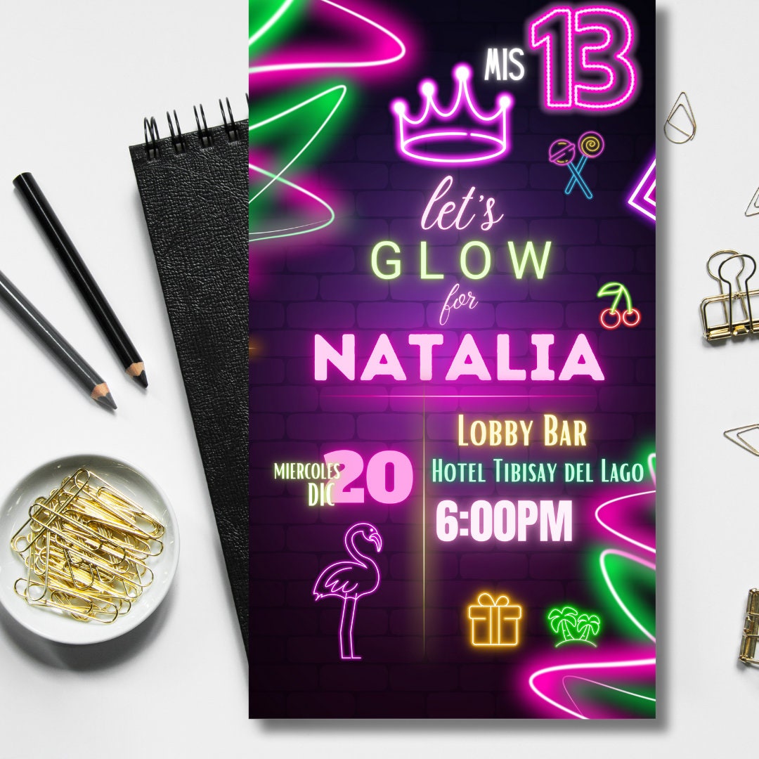 Digital Glow Birthday Invitation Template, Instant Download in PNG and ...