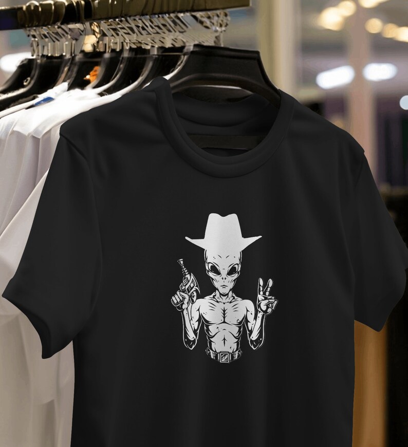 Alien With Cowboy Hat T-shirt Design Unique Version for Men and Women ...