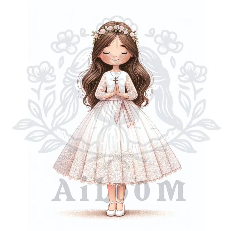 Animated Charm: Cartoon Style Communion Girl With Short Dress and Lace ...