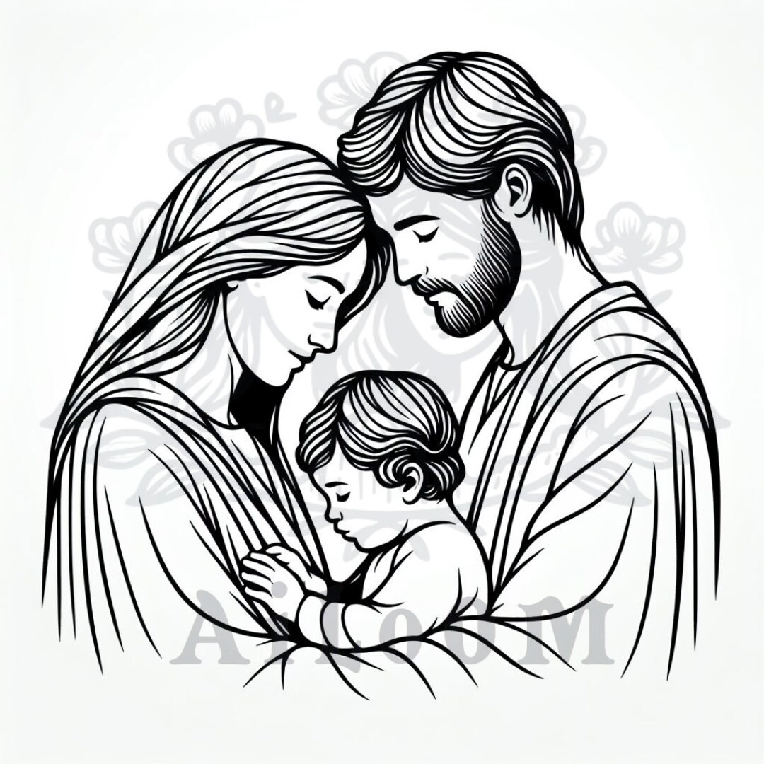 Celestial Lines: Holy Family in Black and White With Characteristic ...