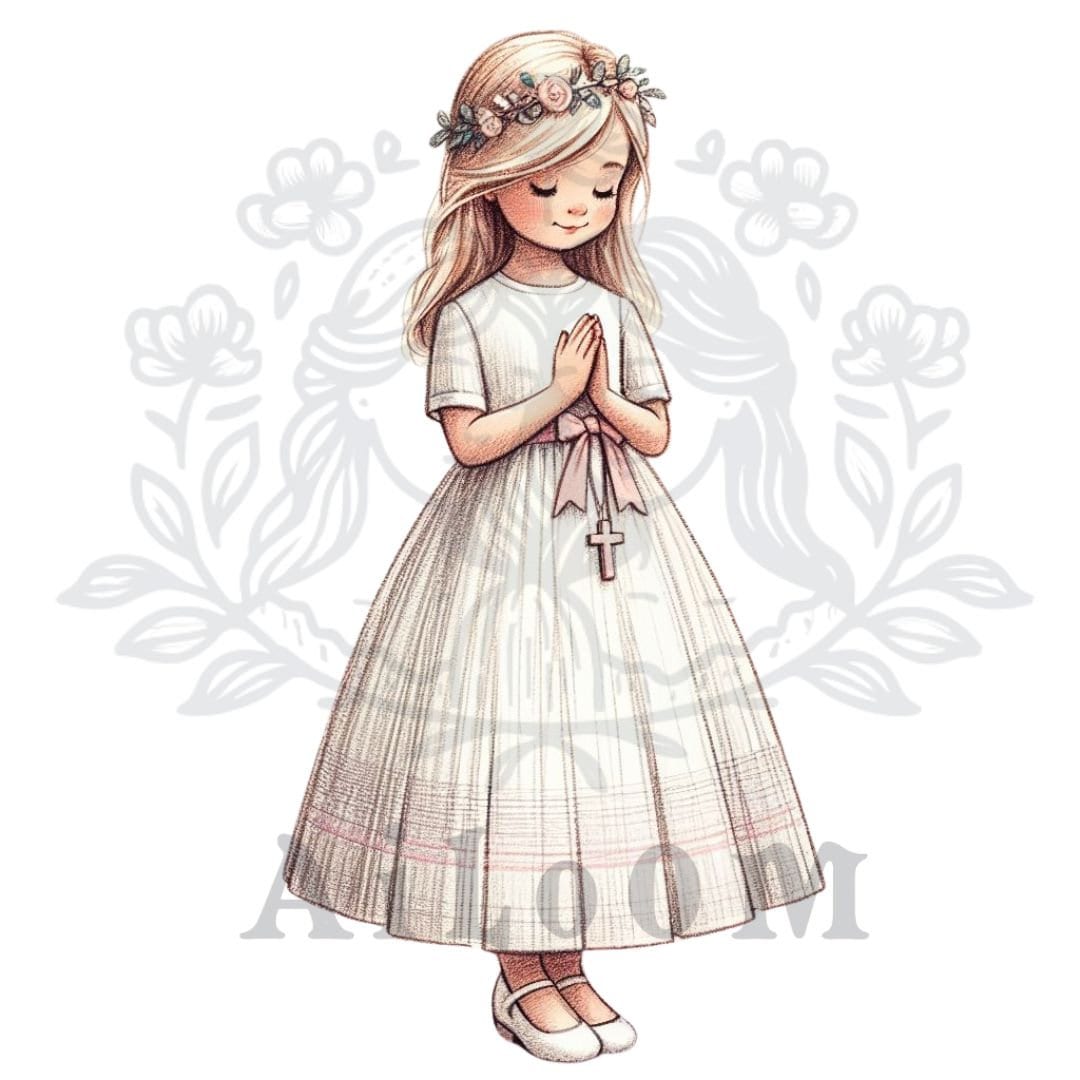 Radiante Comunión: Niña Rubia con Corona de Flores. - Etsy España