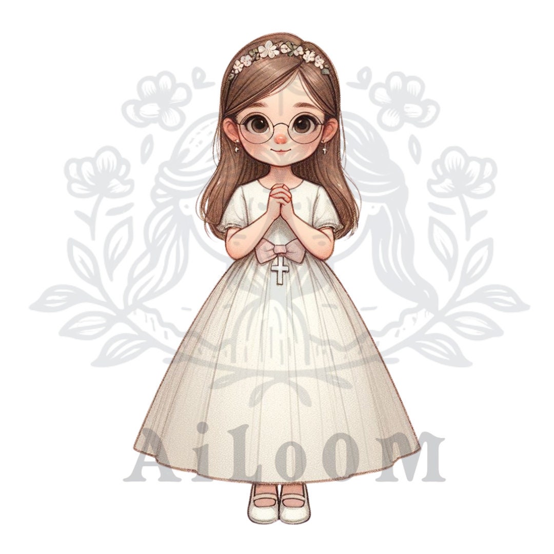 First Communion Girl Illustration, Religious Digital Art, Image for ...