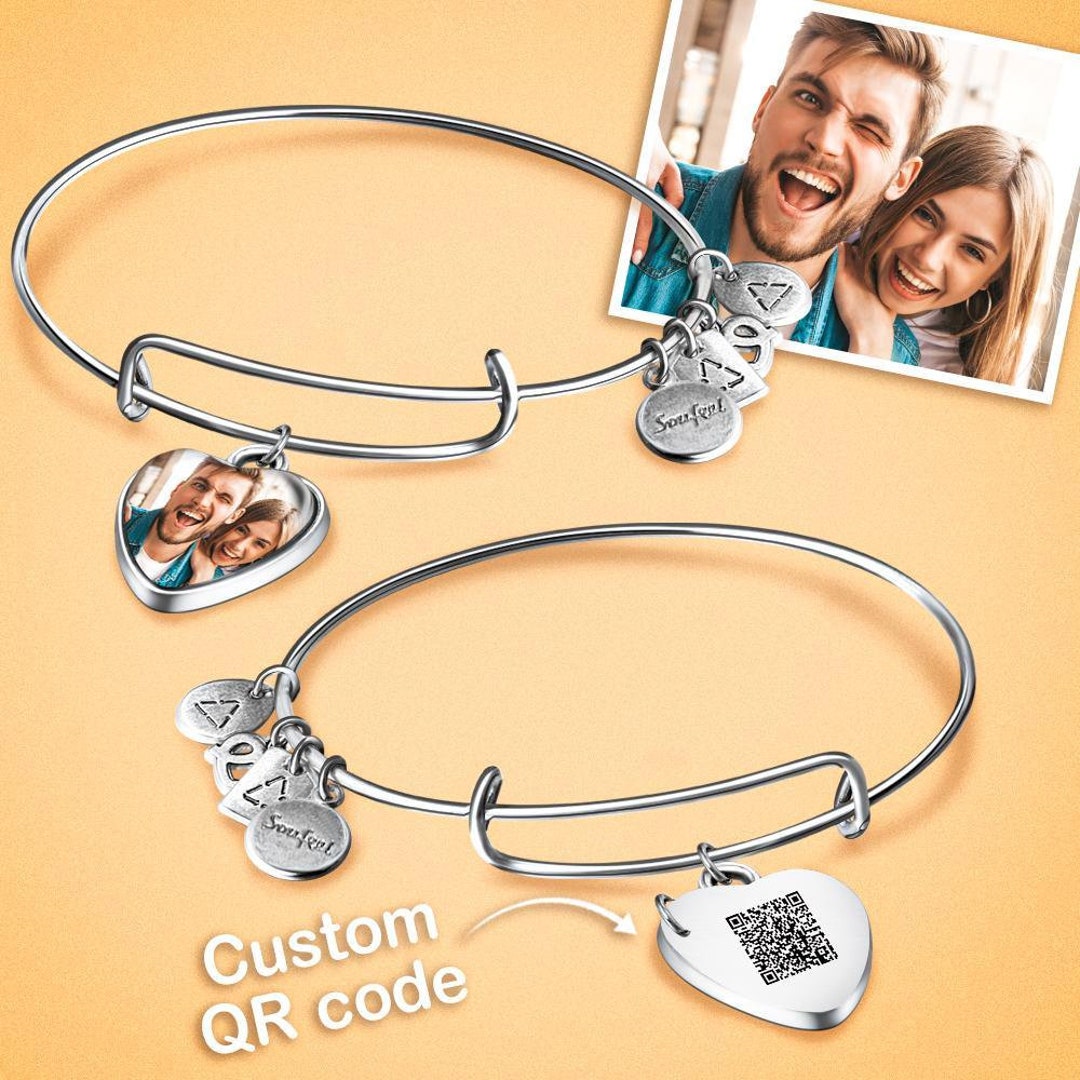 Personalized QR Code Heart Photo Charm Bangle Special Alloy - Etsy
