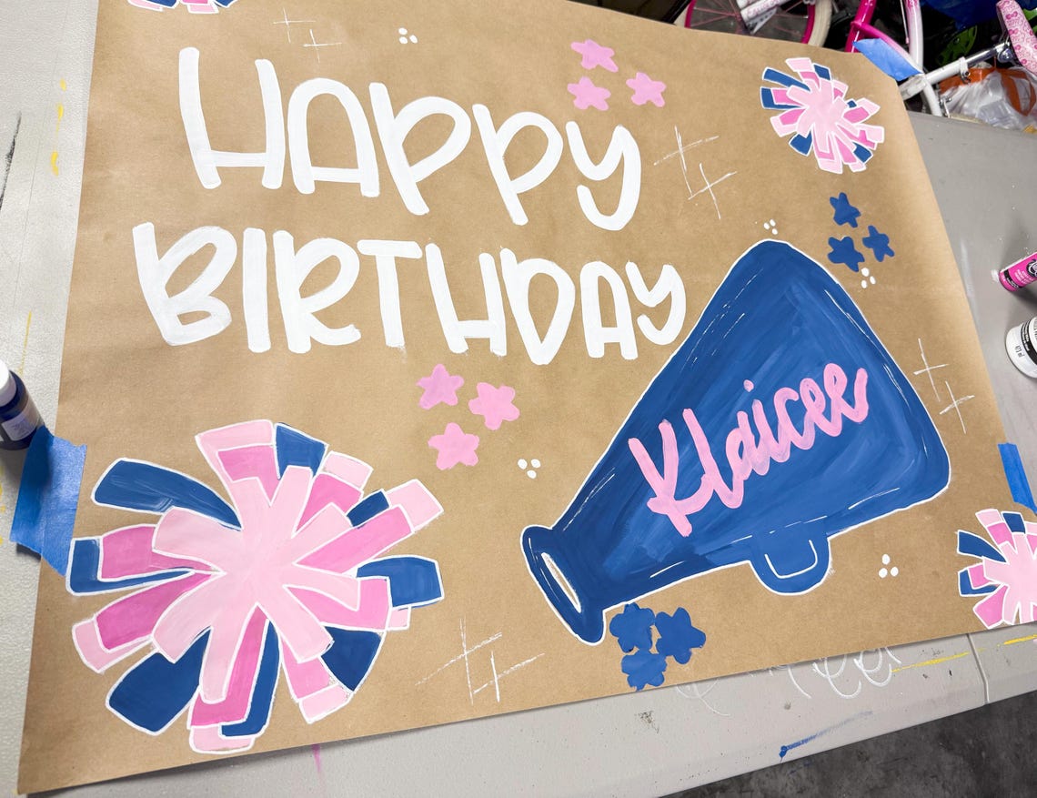 Cheerleading Sign, Cheer Birthday, Cheer Banner, Painted Banner ...