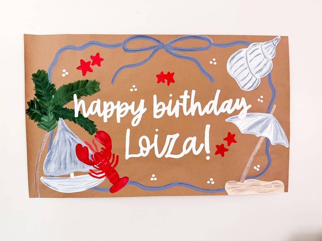Beach Birthday Banner – Hand-painted Coastal Theme Sign With Lobster ...