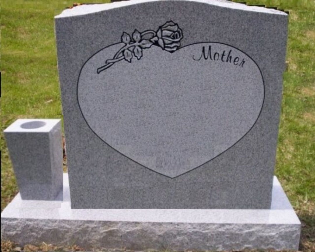 Georgia Gray Headstone Cemetery Upright Marker Heart Panel With Rose ...