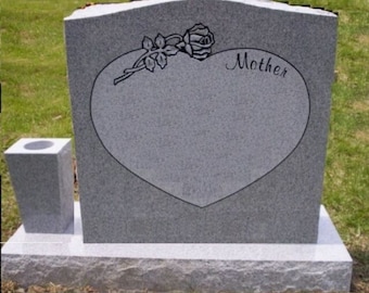 Georgia Gray Granite Headstone Cemetery Upright Marker Heart With Rose ...