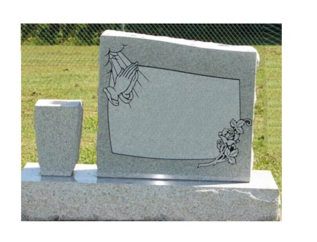 Georgia Gray Headstone Cemetery Marker Custom Carved Sunrays, Praying ...