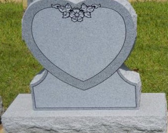 Georgia Gray Headstone Cemetery Upright Marker Heart Panel With Rose ...