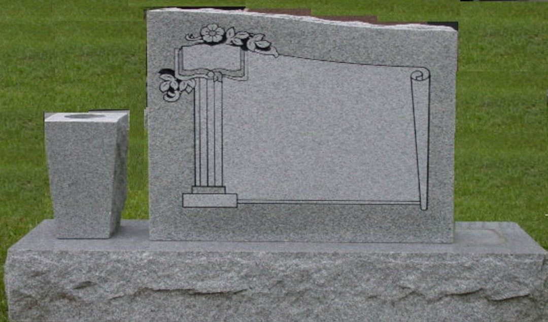 Georgia Gray Headstone Cemetery Upright Marker Scroll Panel With Book ...