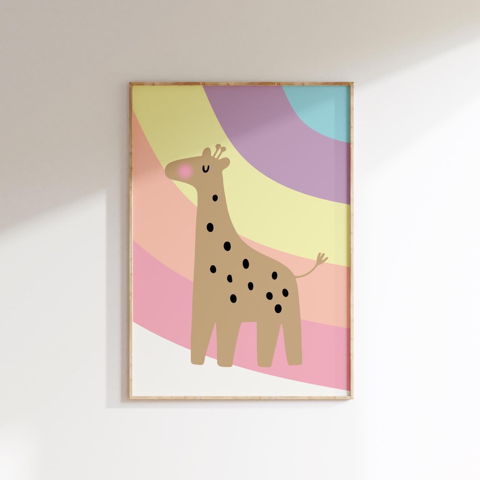 Giraffe Rainbow Safari Nursery Wall Prints, Animal Prints, Boho Nursery ...