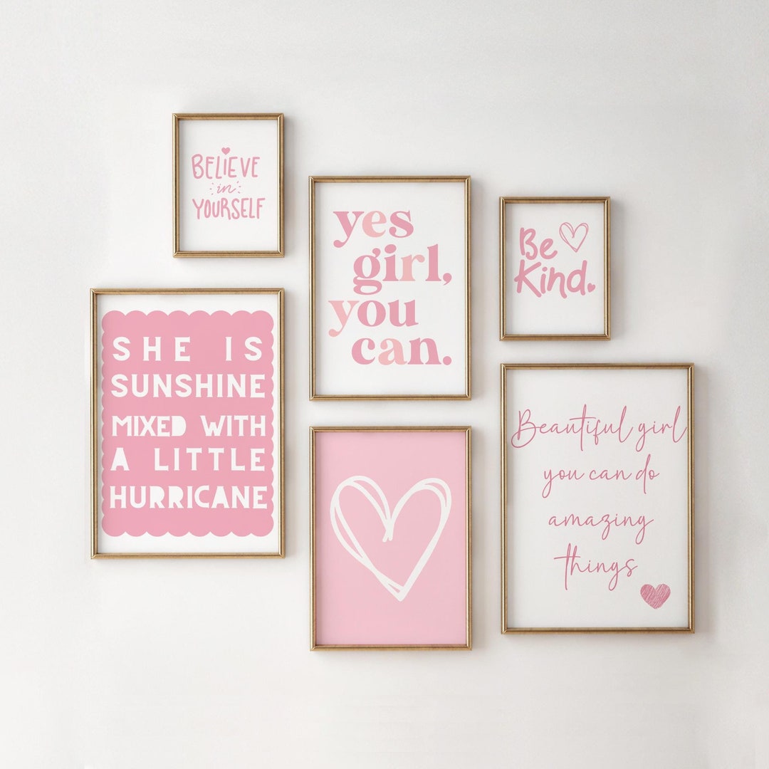 Girls Room Print Set, Gallery Set for Girls Bedroom, Pink Positive ...