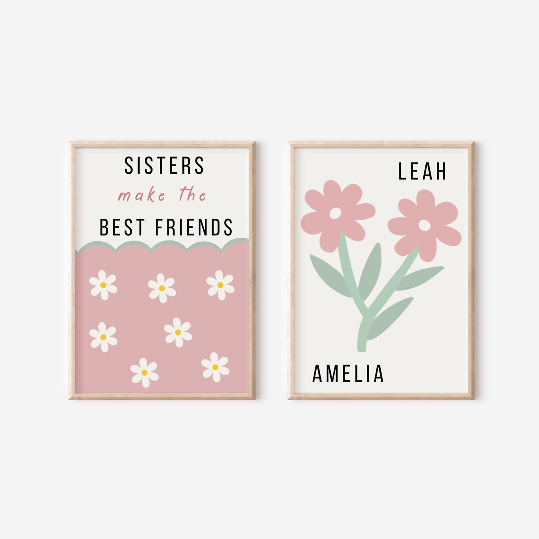 Set of Personalised Sister Prints for Girls. Nursery, Bedroom or ...