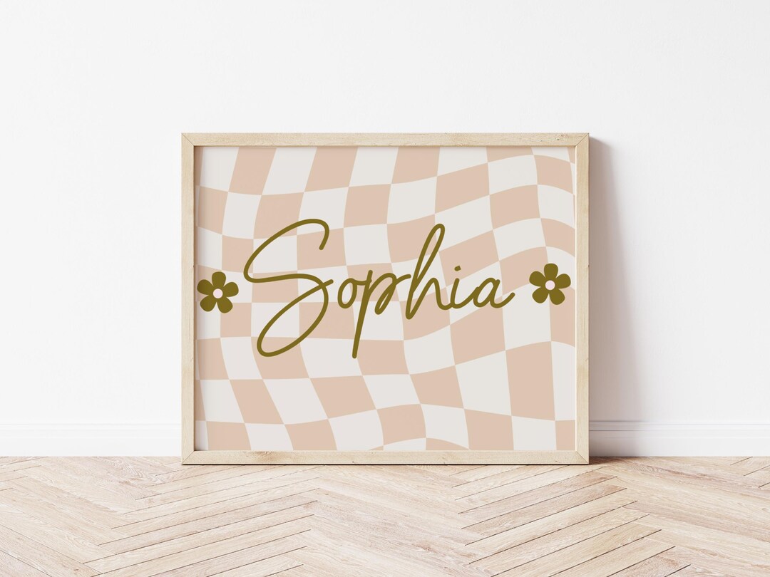 Personalised Checkered Poster for Bedroom or Nursery, Checkered Retro ...
