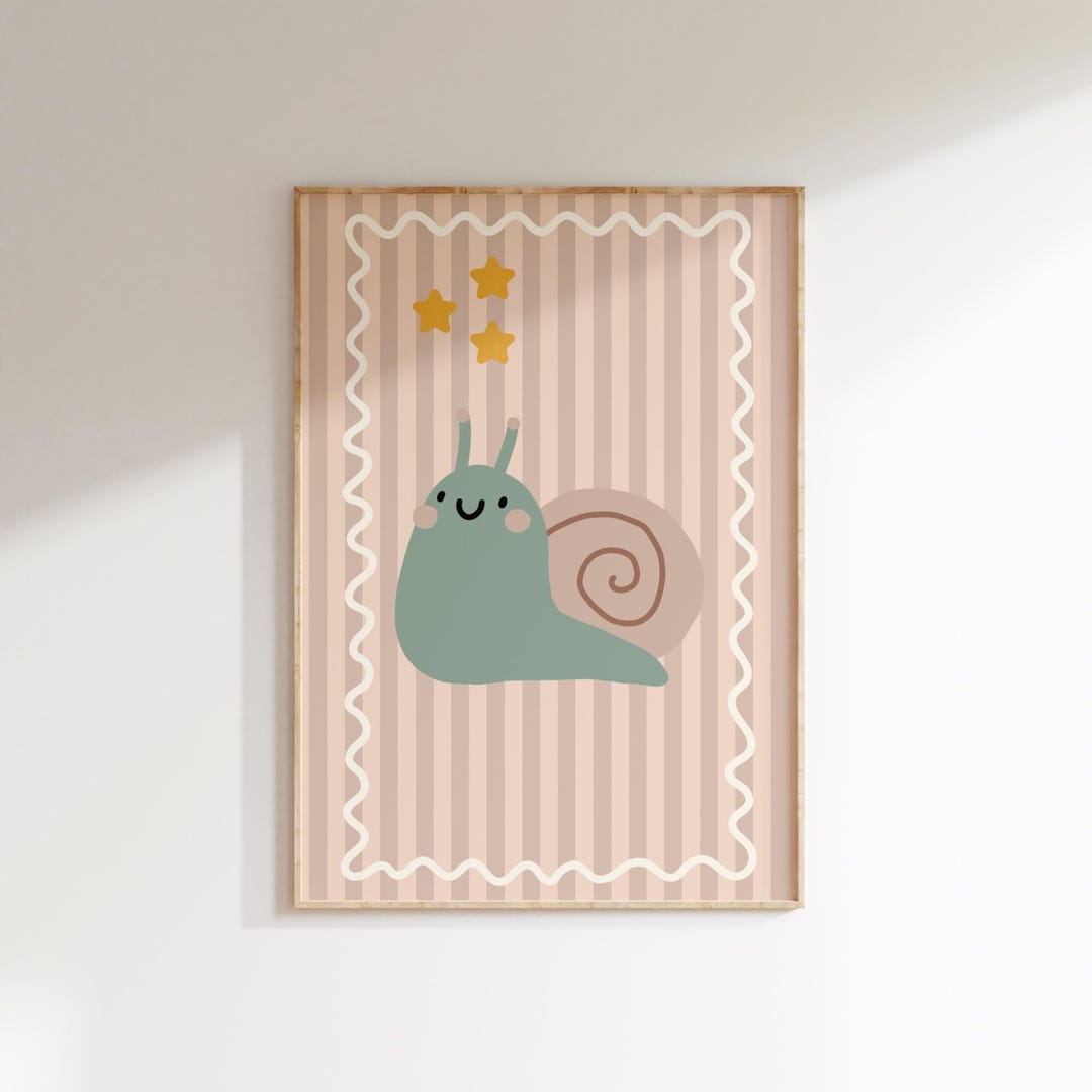 Cute Happy Snail Neutral Wall Print for Childrens Bedroom, Playroom or ...