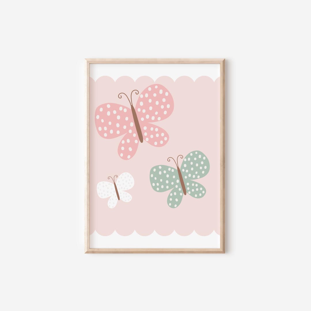 Girls Pink Scallop Butterfly Print for Bedroom, Nursery or Playroom - Etsy