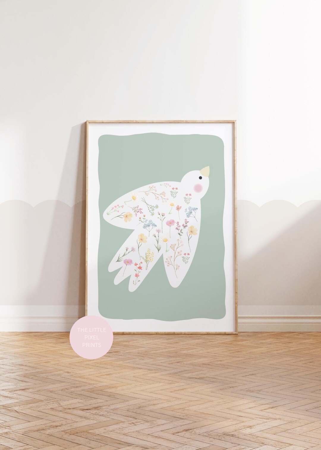 Floral Dove Print, Floral Art Decor, Childrens Prints, Nursery Decor ...