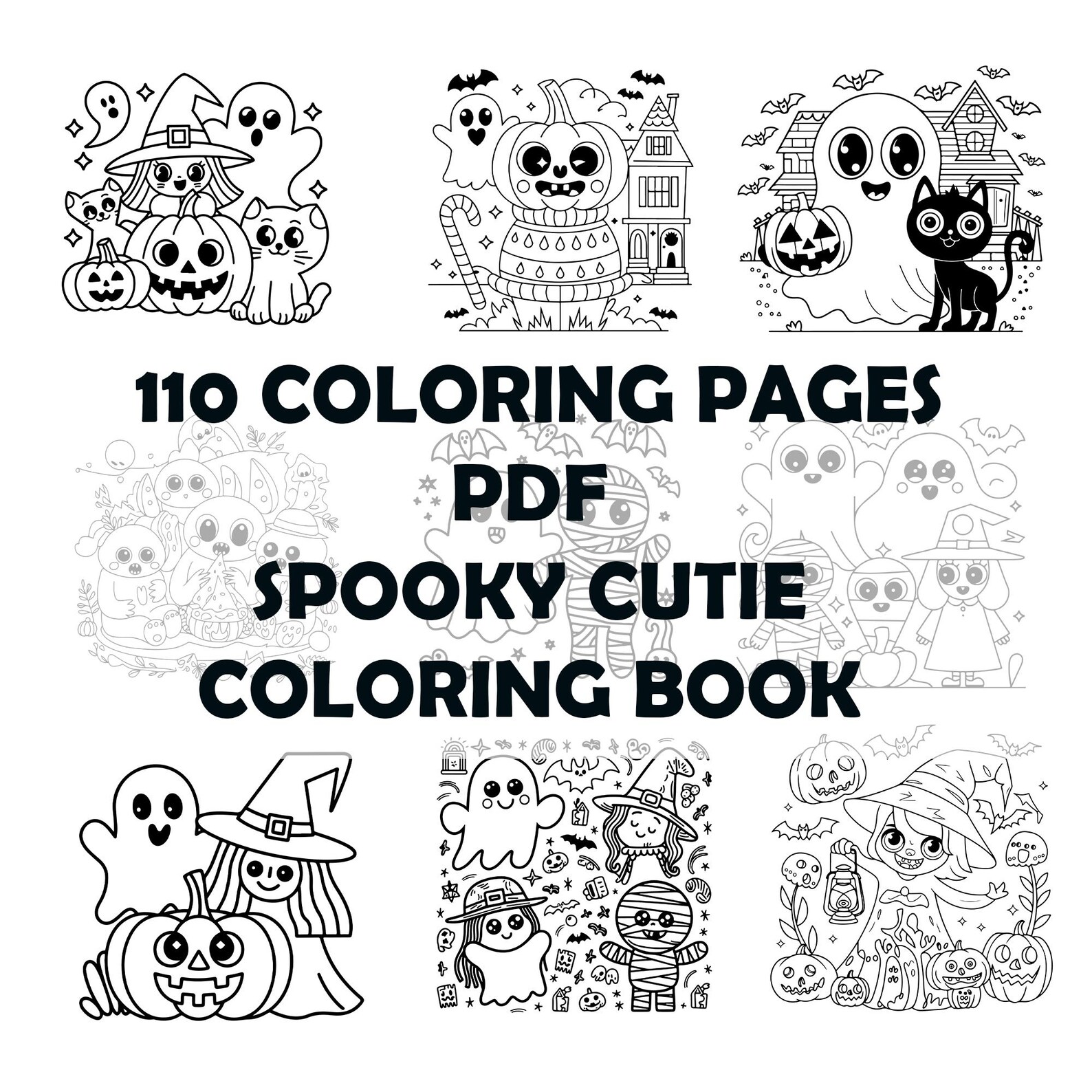 Spooky Cutie: 110 Coloring Pages PDF, Adorable Creepy Creatures in Cozy ...