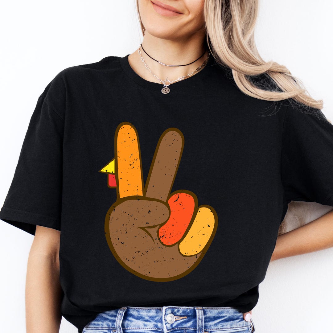 Peace Sign Turkey Hand SVG, Retro Thanksgiving Turkey Shirt ...