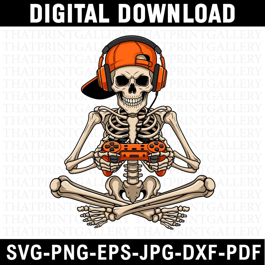 Halloween Skeleton Gamer Video SVG, Funny Gaming Boys Kids SVG, Spooky ...