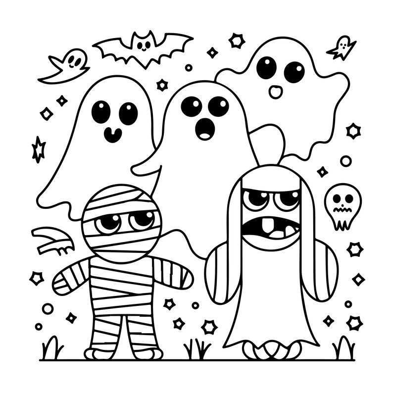 Spooky Cutie: 110 Coloring Pages PDF, Adorable Creepy Creatures in Cozy ...