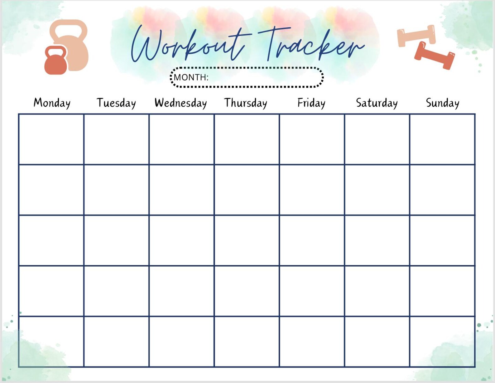 Printable Monthly Workout Tracker, Customizable Fitness Calendar (PDF ...