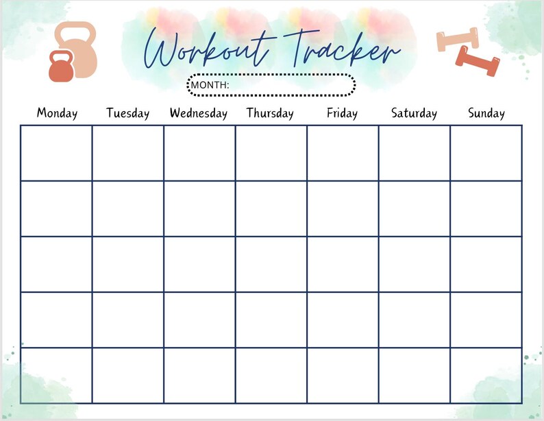 Printable Monthly Workout Tracker, Customizable Fitness Calendar (PDF ...