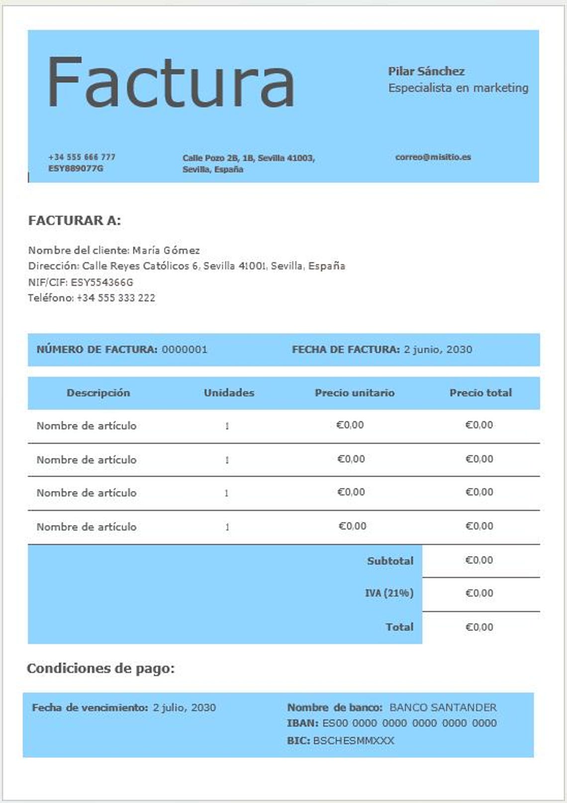 Plantilla De Factura Española - Editable Word Doc Invoice Template for ...