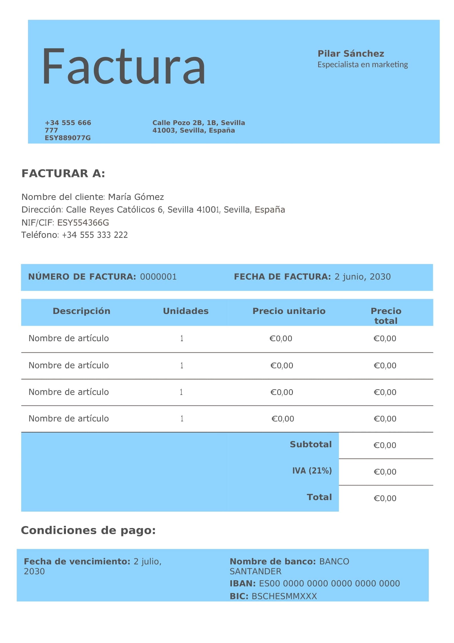 Modelo De Factura Para España Invoice Template for Spain Modelo Factura ...
