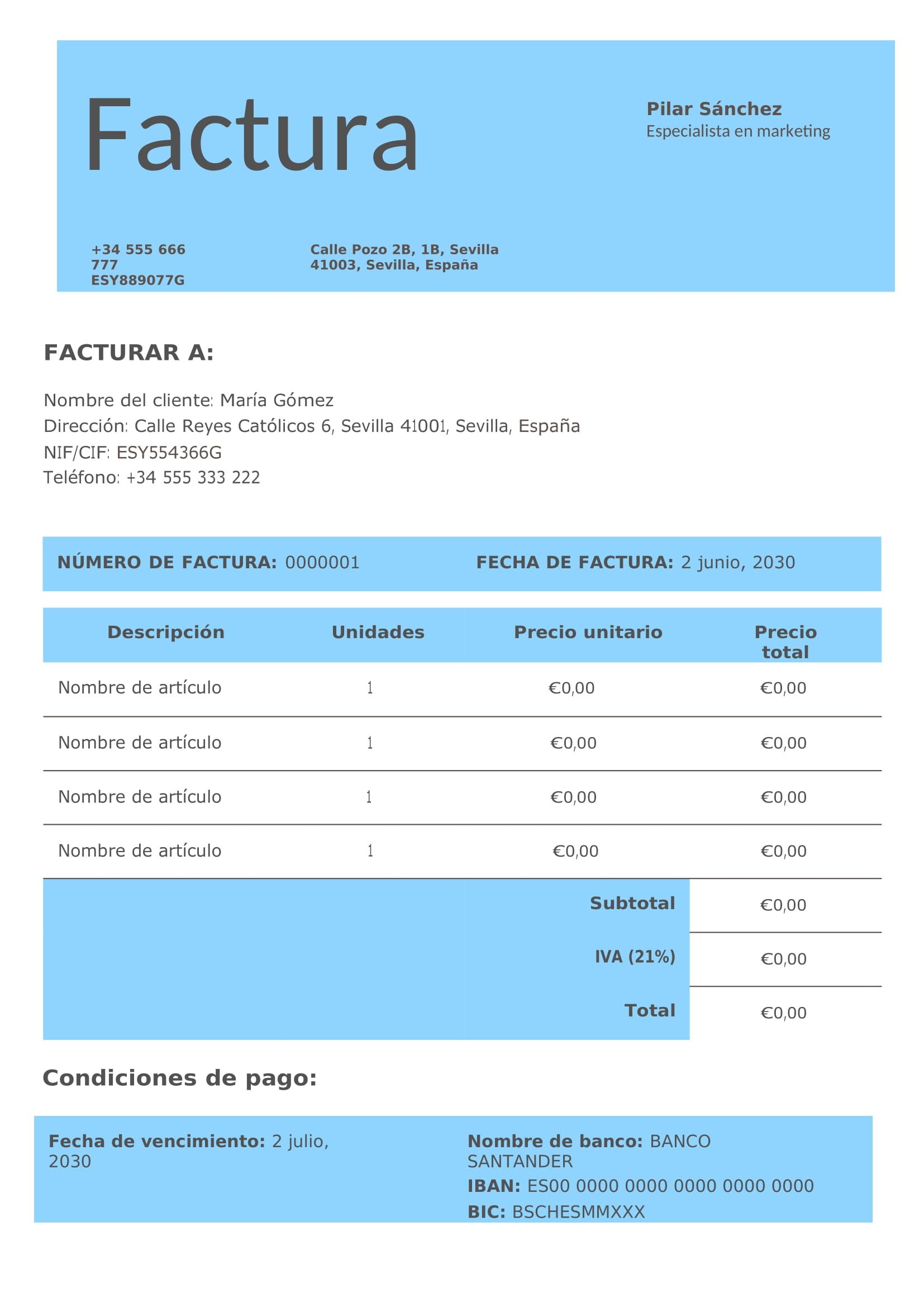 Modelo De Factura Para España Invoice Template for Spain Modelo Factura ...