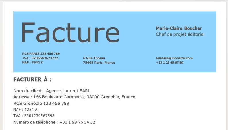 Modèle De Facture Word Pour La France - Modifiable Invoice Template for ...