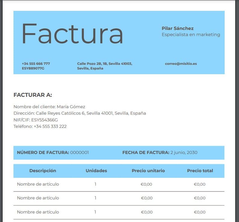 Modelo De Factura Para España Editable Word Doc Invoice Template for ...