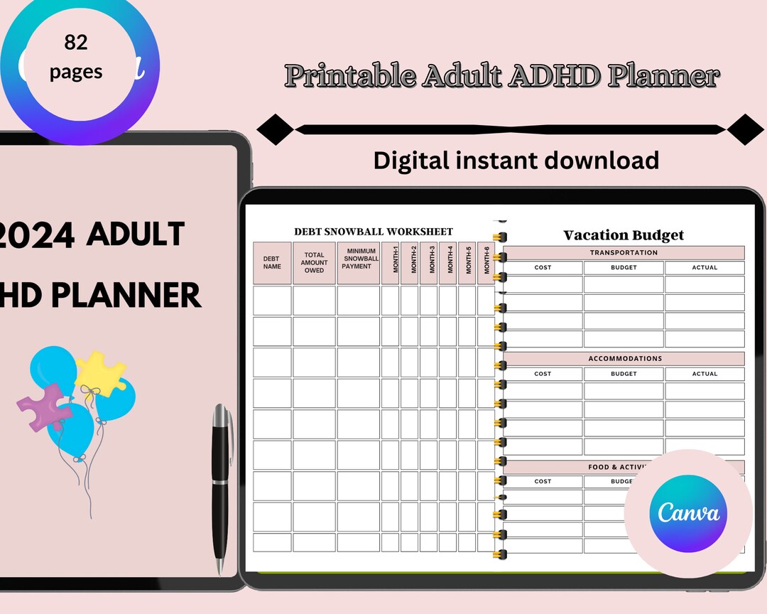 2024 Adult ADHD Planner | Digital Productivity Journal | Focus and ...